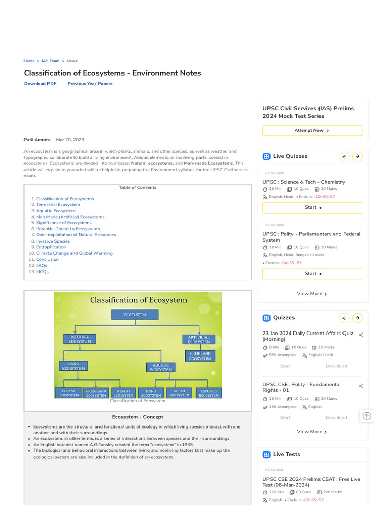 Classification of Ecosystems Explained | PDF | Ecosystem | Ecology