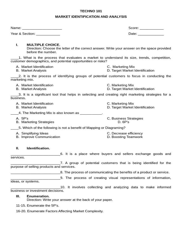 Quiz Market Identification Analysis | PDF | Market (Economics) | Marketing