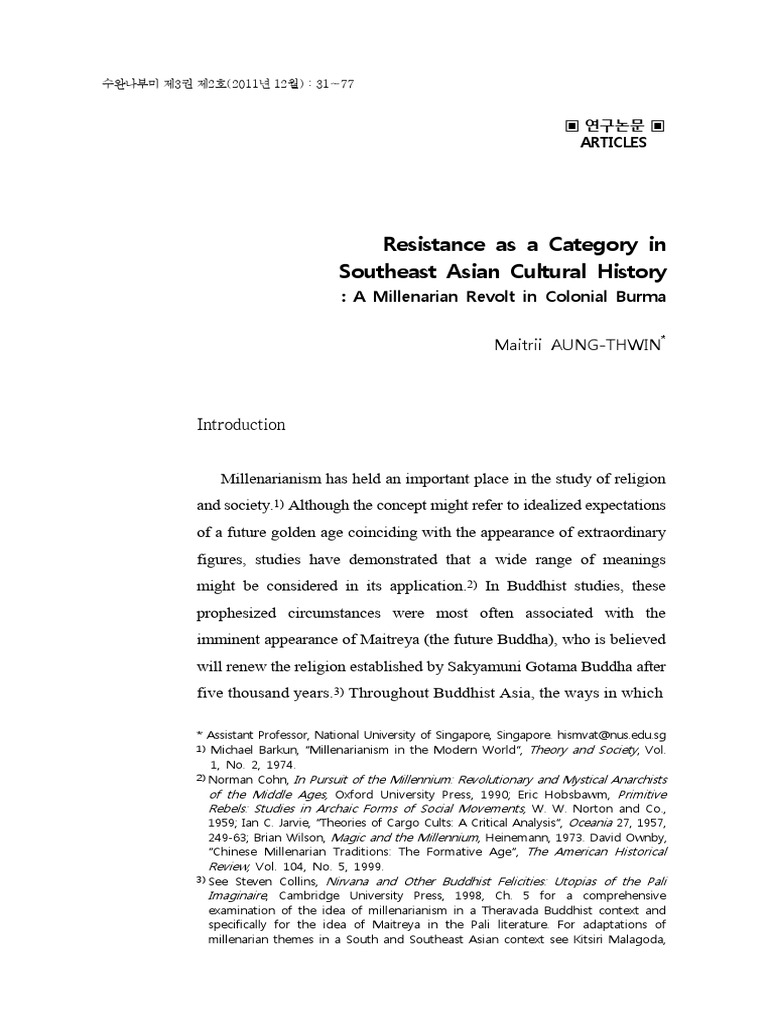 Resistance As A Category in Southeast Asian Cultural History - A ...