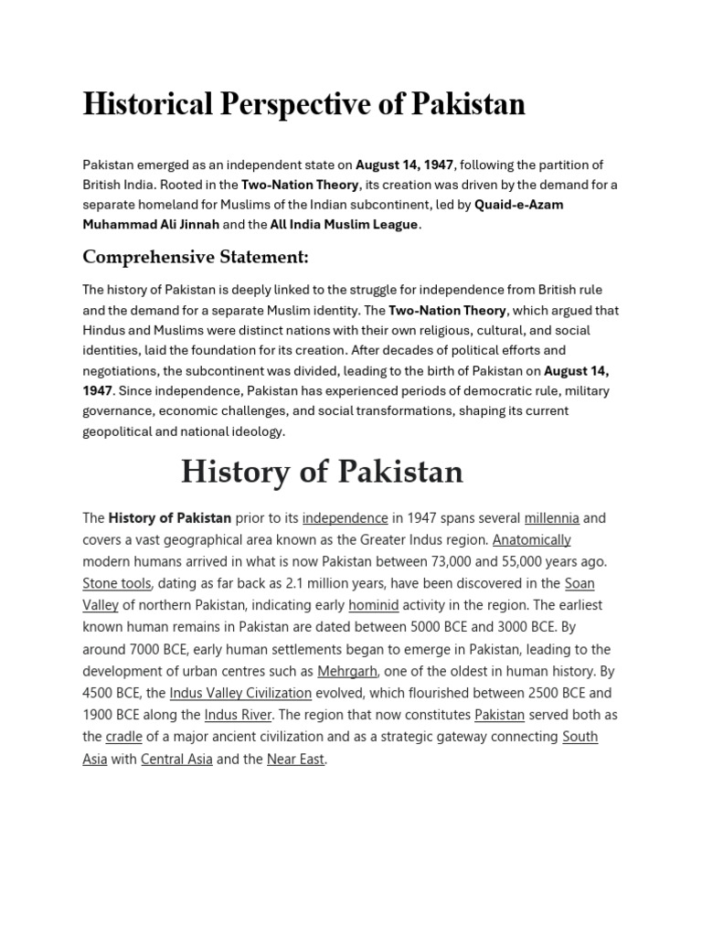 Overview of Pakistan's Historical Journey | PDF | Pakistan | Two Nation ...
