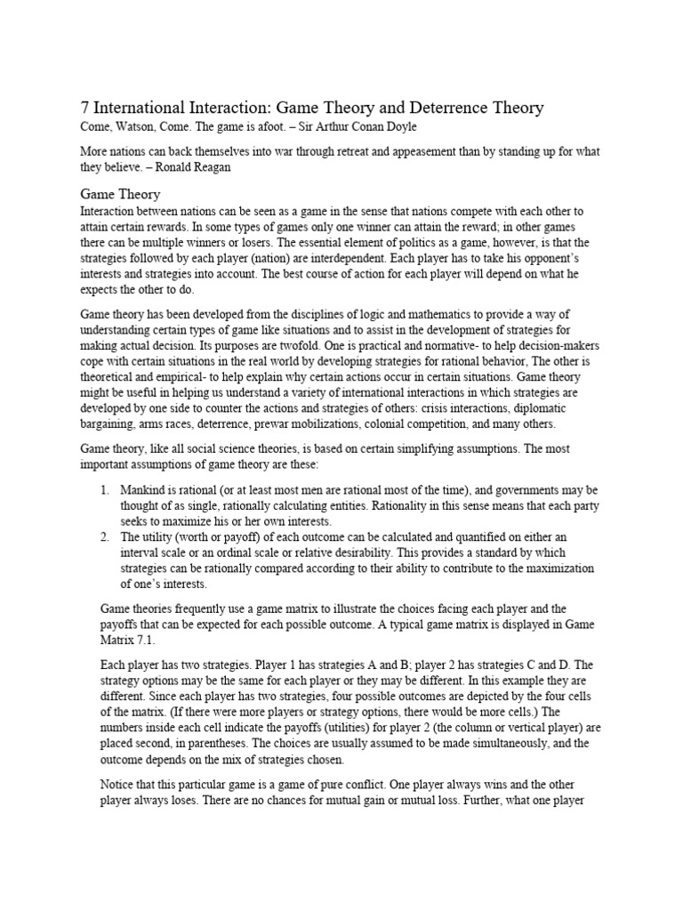 Game Theory in International Relations | PDF | Deterrence Theory ...