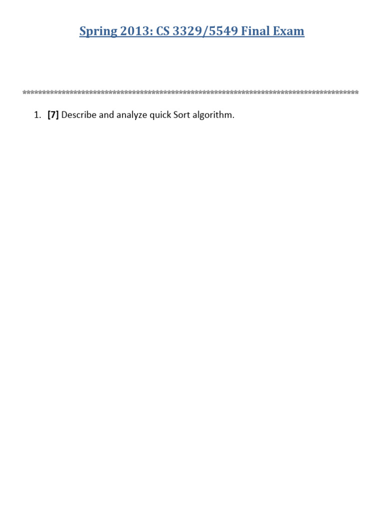 CS 3329/5549 Final Exam Spring 2013 | PDF