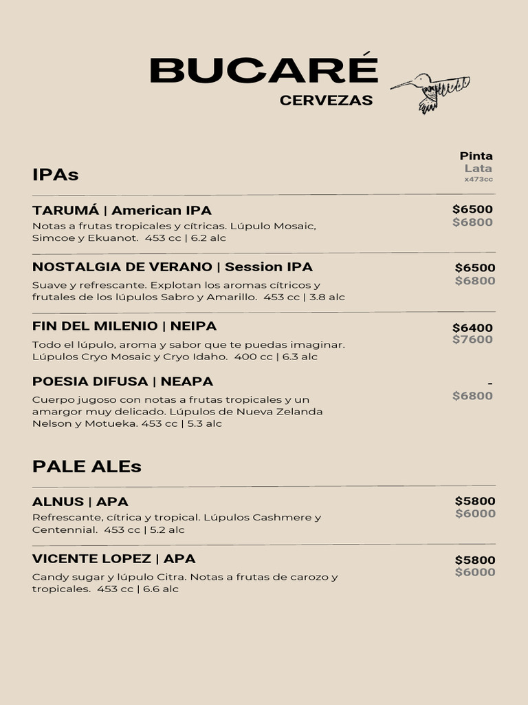 Menú de Bucaré: Cervezas y Comidas | PDF | Cocina | Alimentos