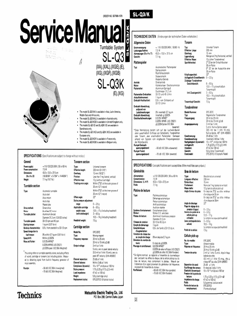Technics Sl-q3 Sl-q3k SM | PDF