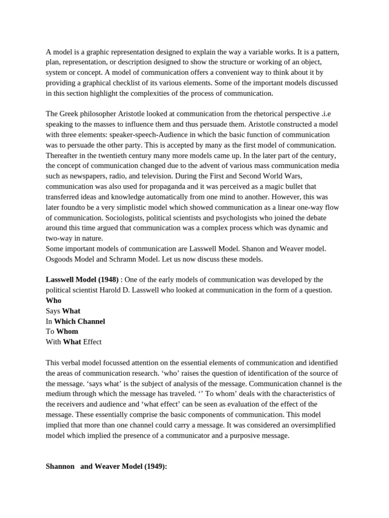 Communication Models Cim 211 | PDF | Communication | Human Communication