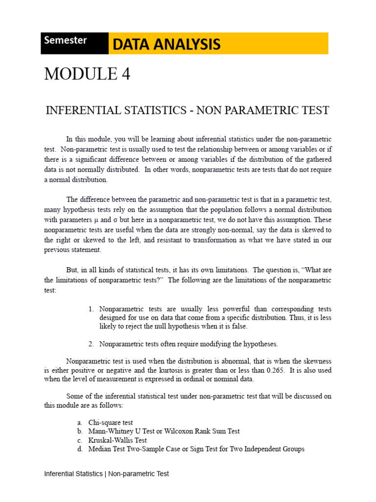 Module 6 A Inferential Statistics Non Parametric Pdf Chi Squared Test Statistics