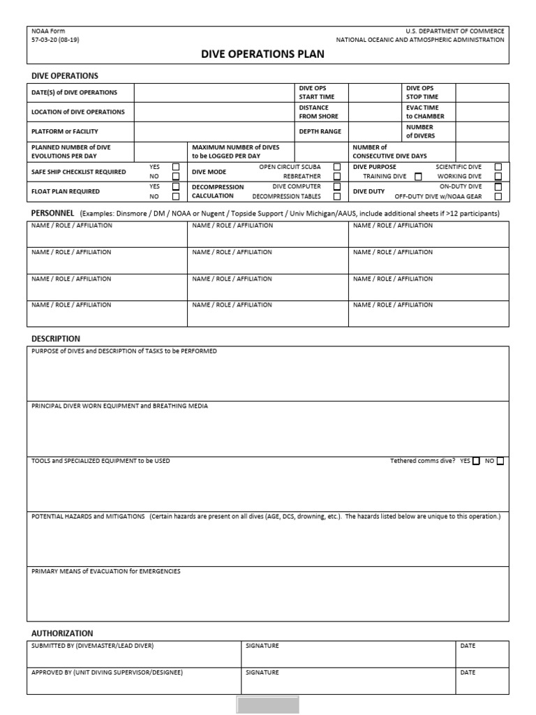 NOAA Dive Operations Plan Form 57 | PDF | Scuba Diving | Equipment