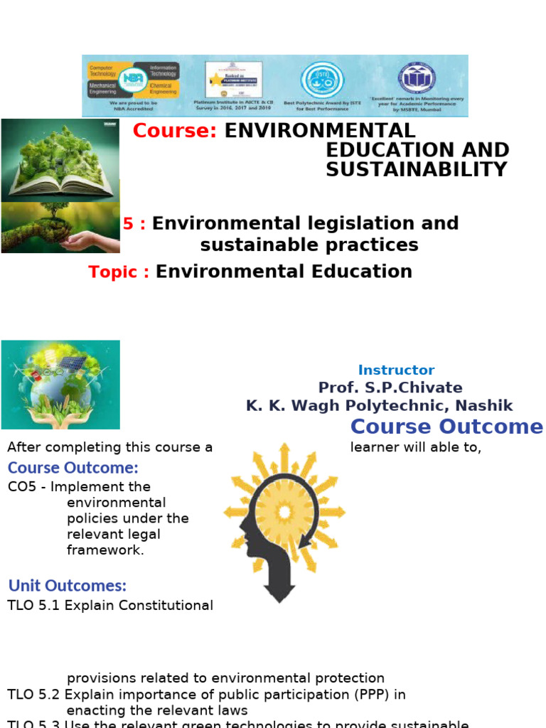 Unit - V Enviornmental Legislation and Sustainable Practices | PDF ...