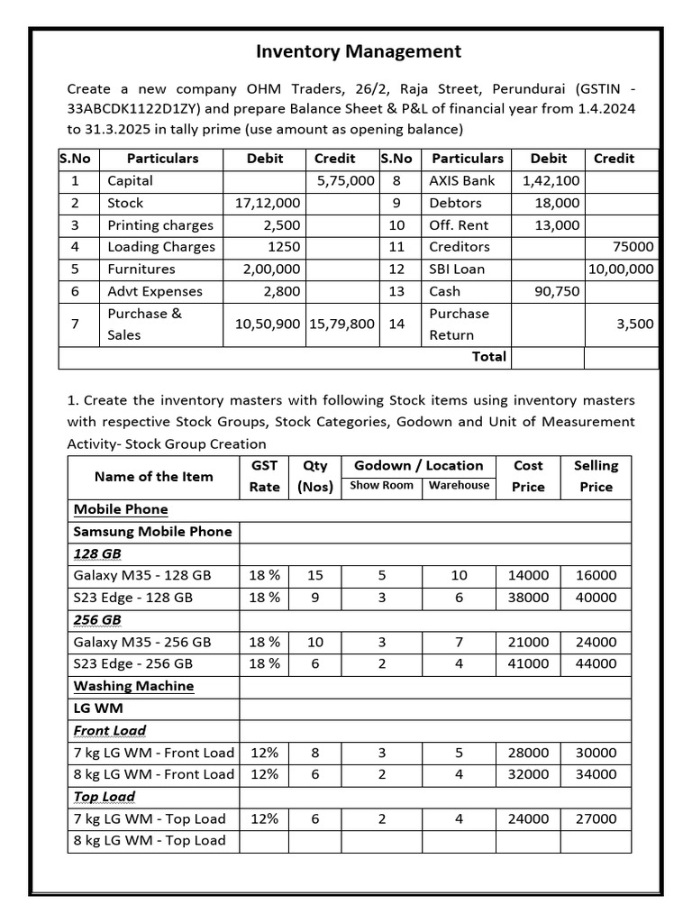 Stu Ex3. Tally Practice - Inventory Management | PDF | Warehouse | Debits And Credits