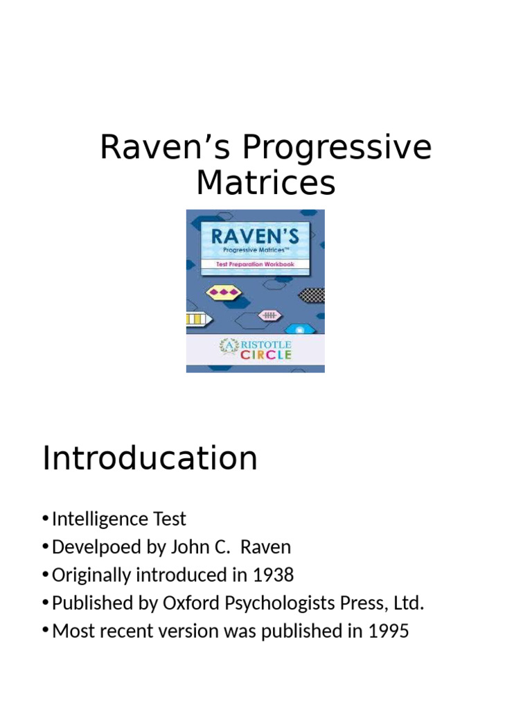 Raven's Progressive Matrices | PDF | Intelligence Quotient | Wechsler Adult Intelligence Scale