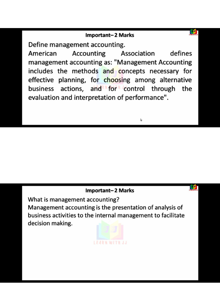 Management Accounting 5 & 10 Marks | PDF