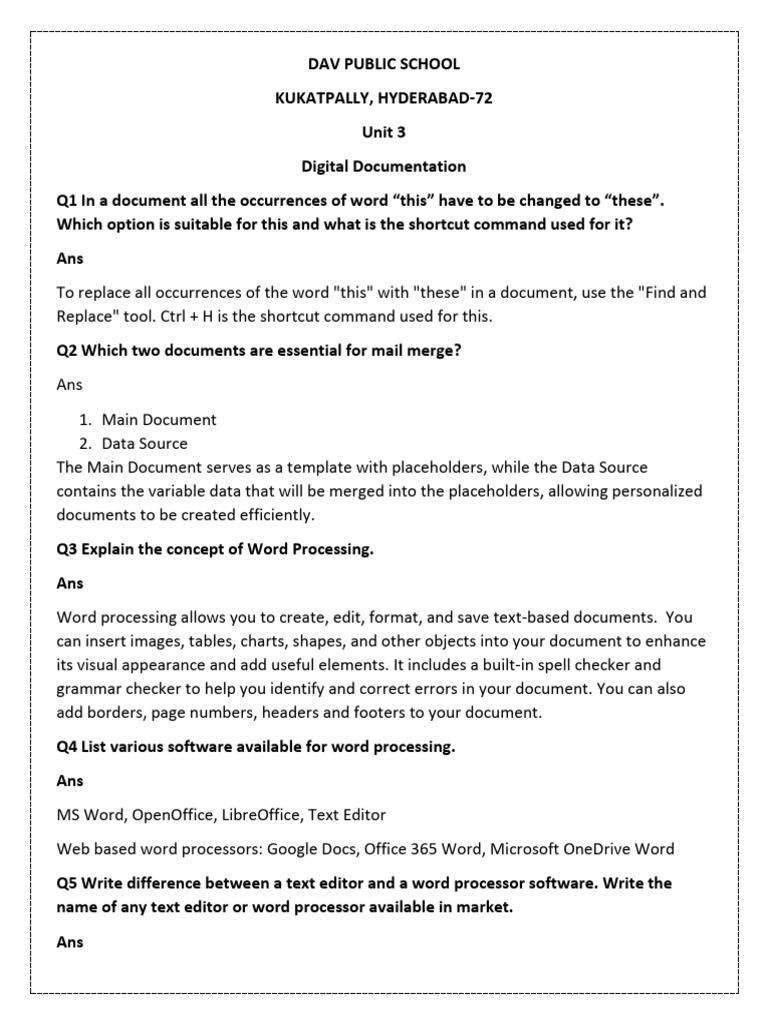 Class 9 Unit 3 Digital Documentation(Final) | PDF | Microsoft Word | Typewriter