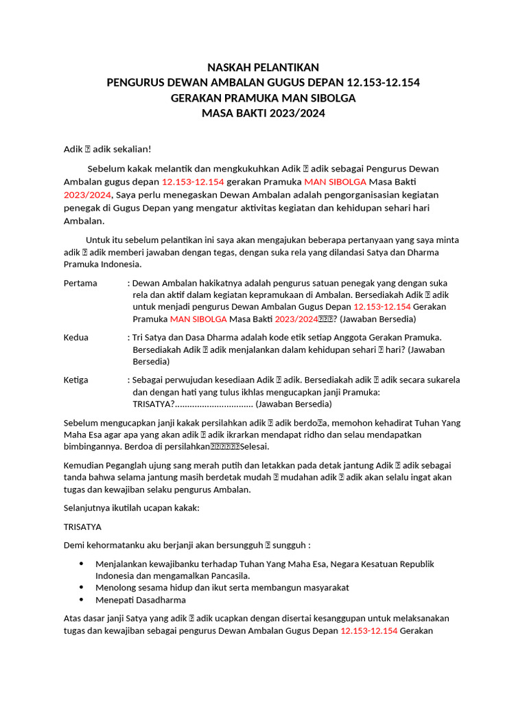 SURAT KEPUTUSAN DEWAN AMBALAN PRAMUKA MAN SIBOLGA MASA BAKTI 2023 | PDF