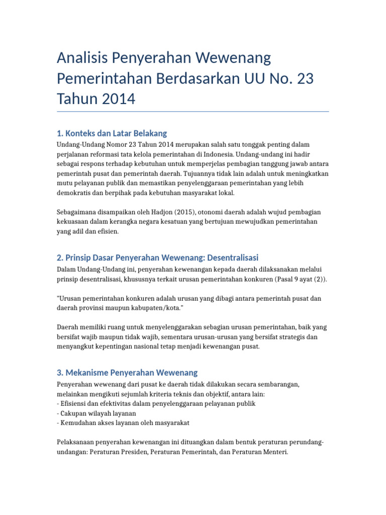 Mekanisme Penyerahan Wewenang Daerah | PDF