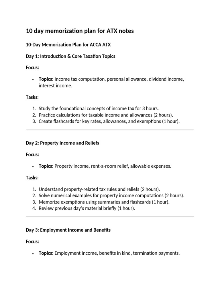 10 day memorization plan for ATX notes | PDF | Taxes | Income Tax