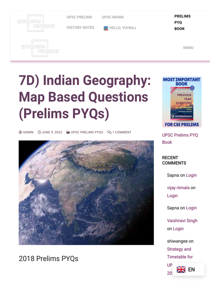 7D) Indian Geography - Map Based Questions (Prelims PYQs) - Education ...