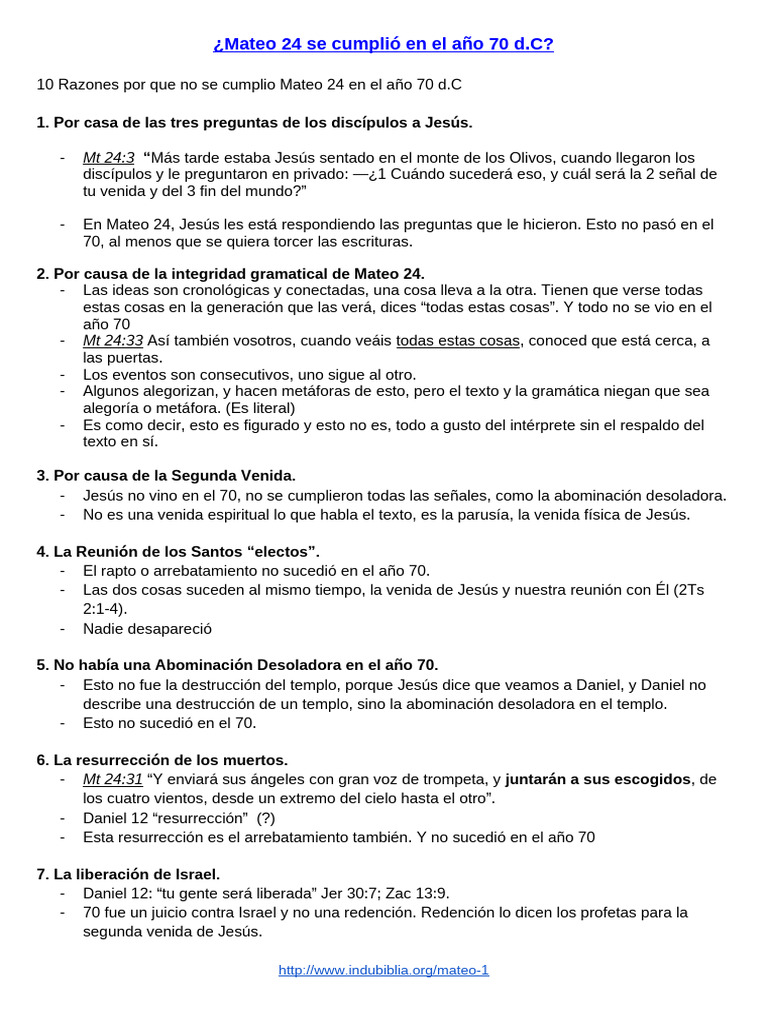 ¿Mateo 24 Se Cumplió en El Año 70 | PDF | Evangelio de Mateo | Jesús