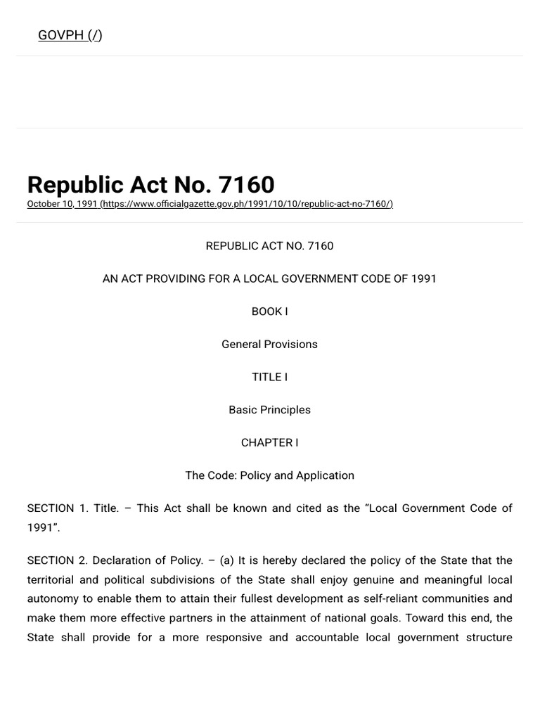 Republic Act No. 7160 - Official Gazette of The Republic of The ...