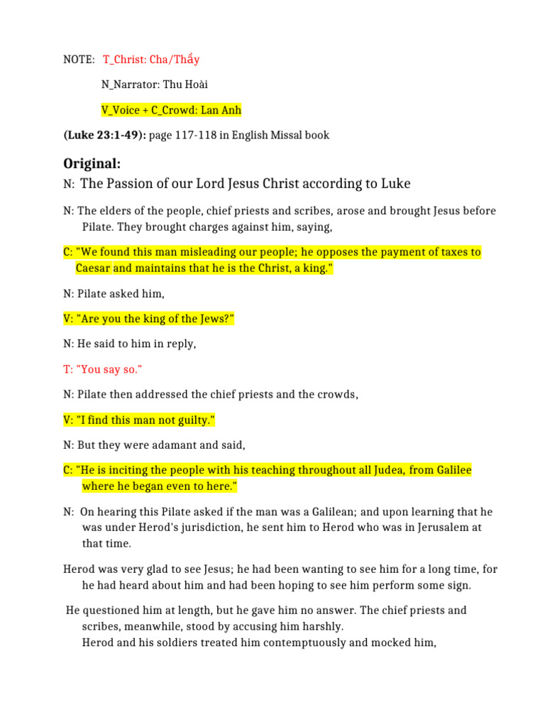 The Passion of The Lord (Year C) | PDF | Herod Antipas | Jesus