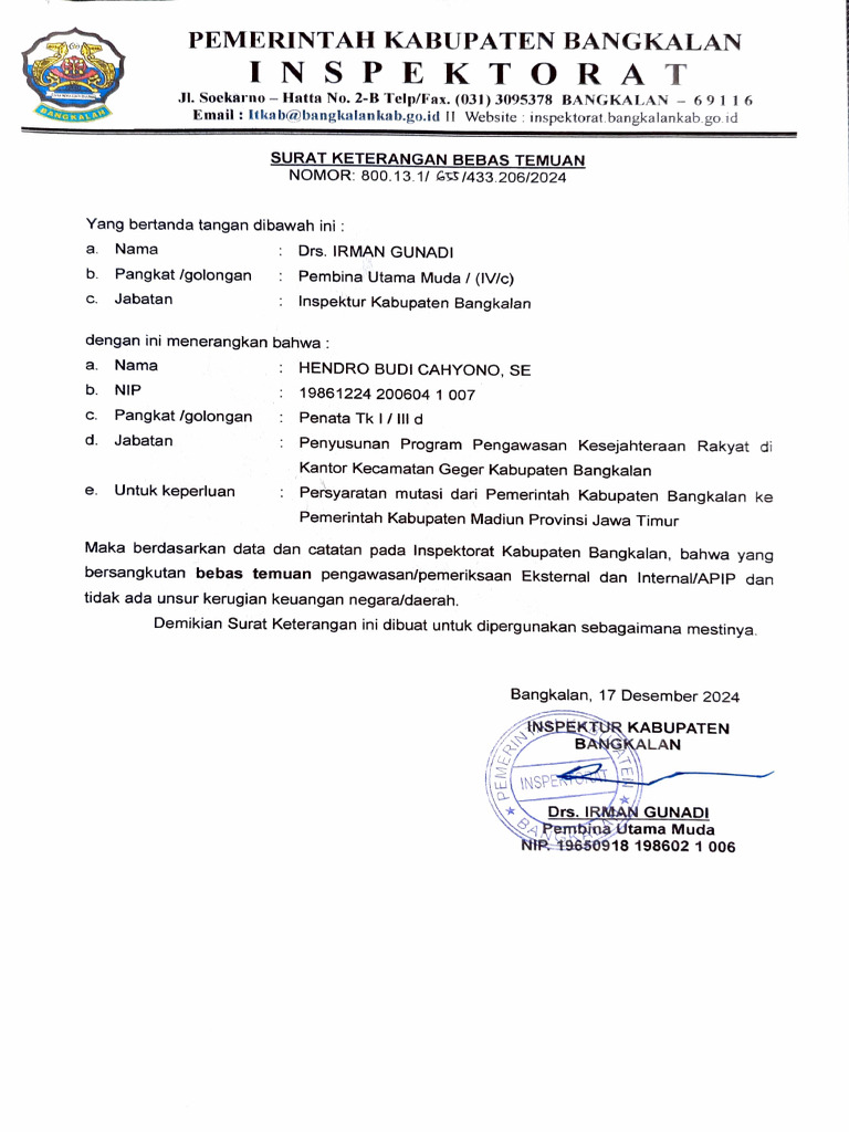 5. Surat Keterangan Bebas Temuan | PDF