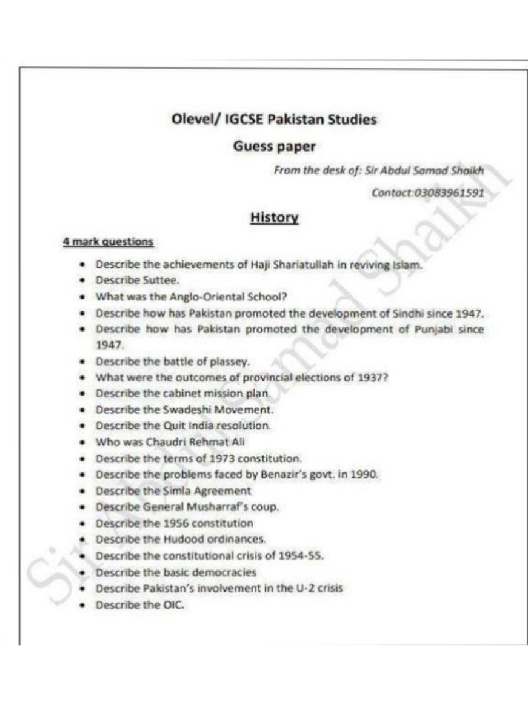 History Guess Papers | PDF