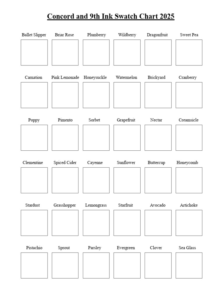 C9 Ink Swatch Chart 2025 | PDF