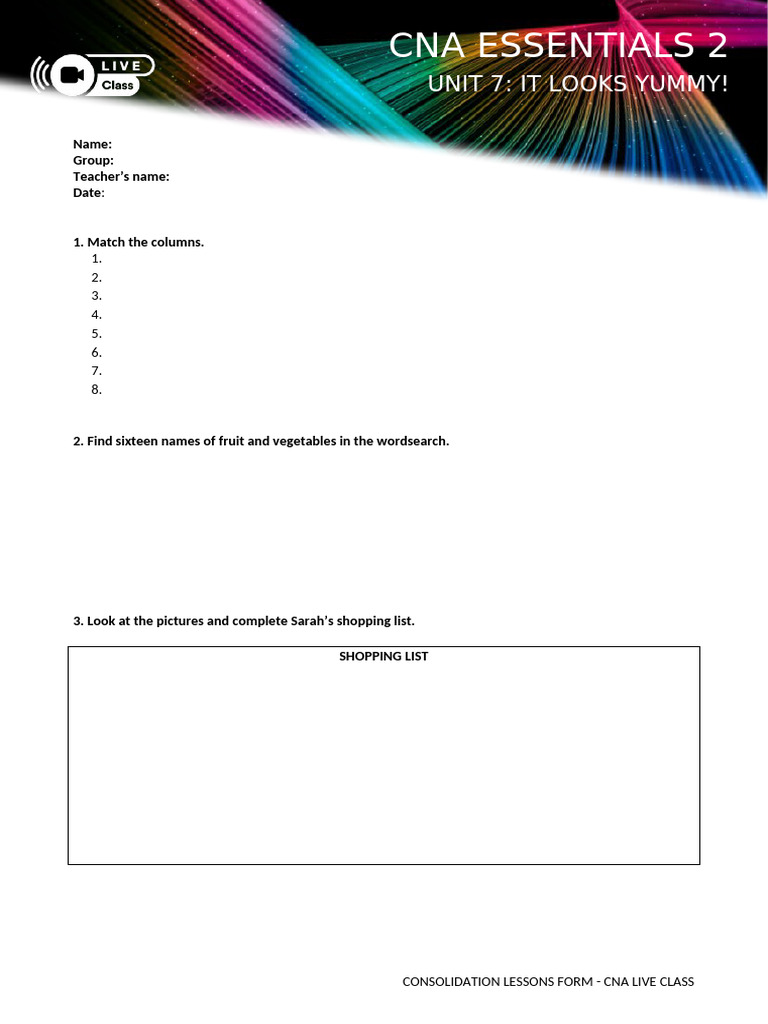 CNA Live Class - Basic 2 - CNA Essentials 2 - Activity Book - Unit 7 ...