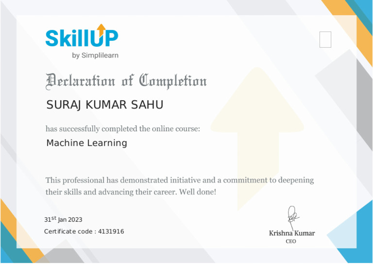Machine Learning Certificate - Suraj Sahu | PDF