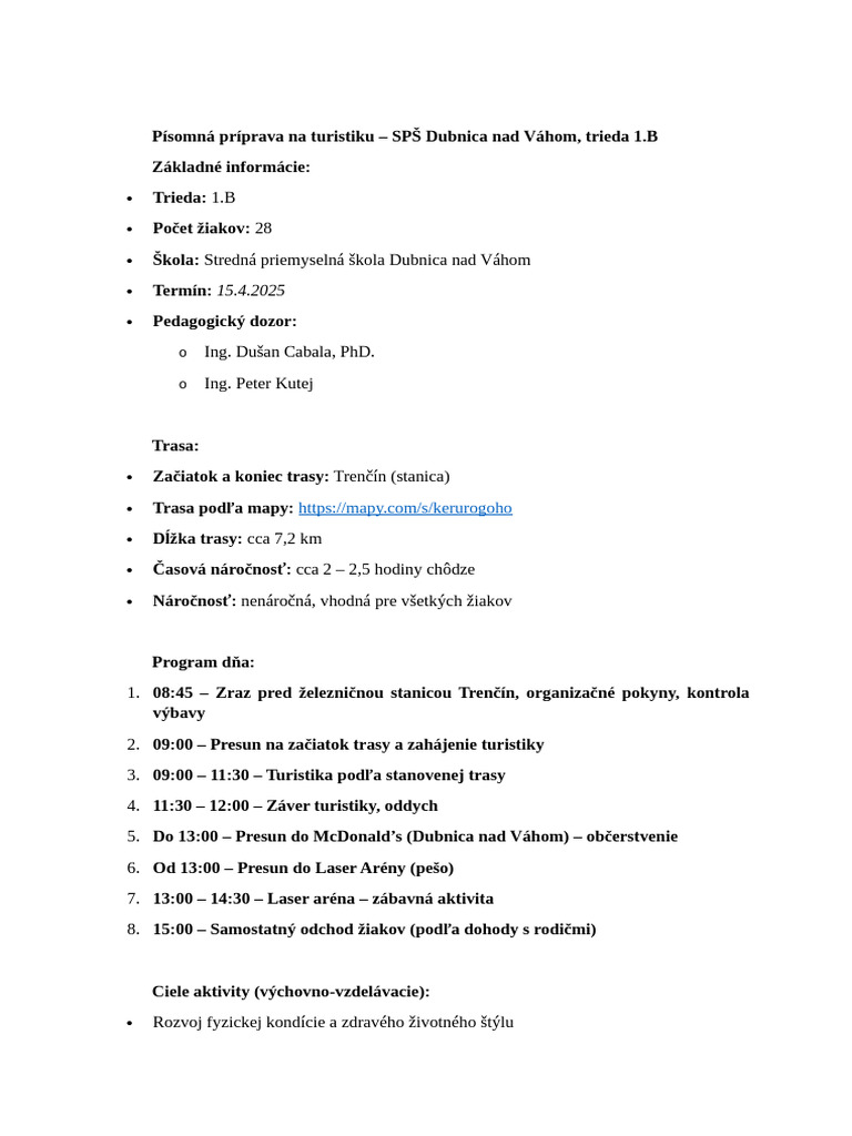 Písomná Príprava Na Turistiku | PDF