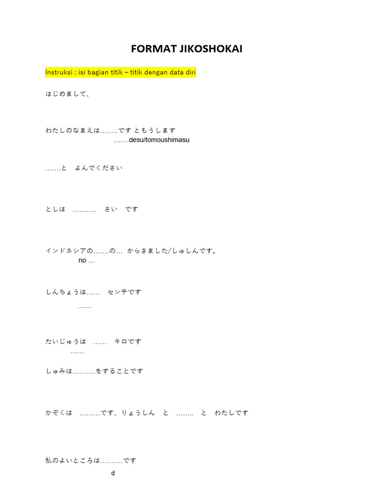 Format Jikoshokai Terbaru 250311 192518 | PDF