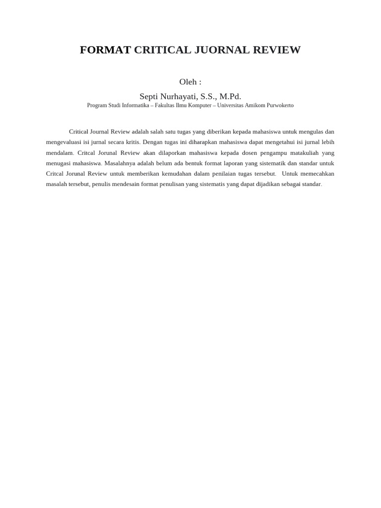 Format Standar Review Jurnal Kritis | PDF