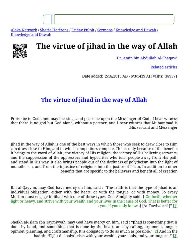 The Virtue of Jihad in The Way of Allah | PDF | Jihad | God In Islam