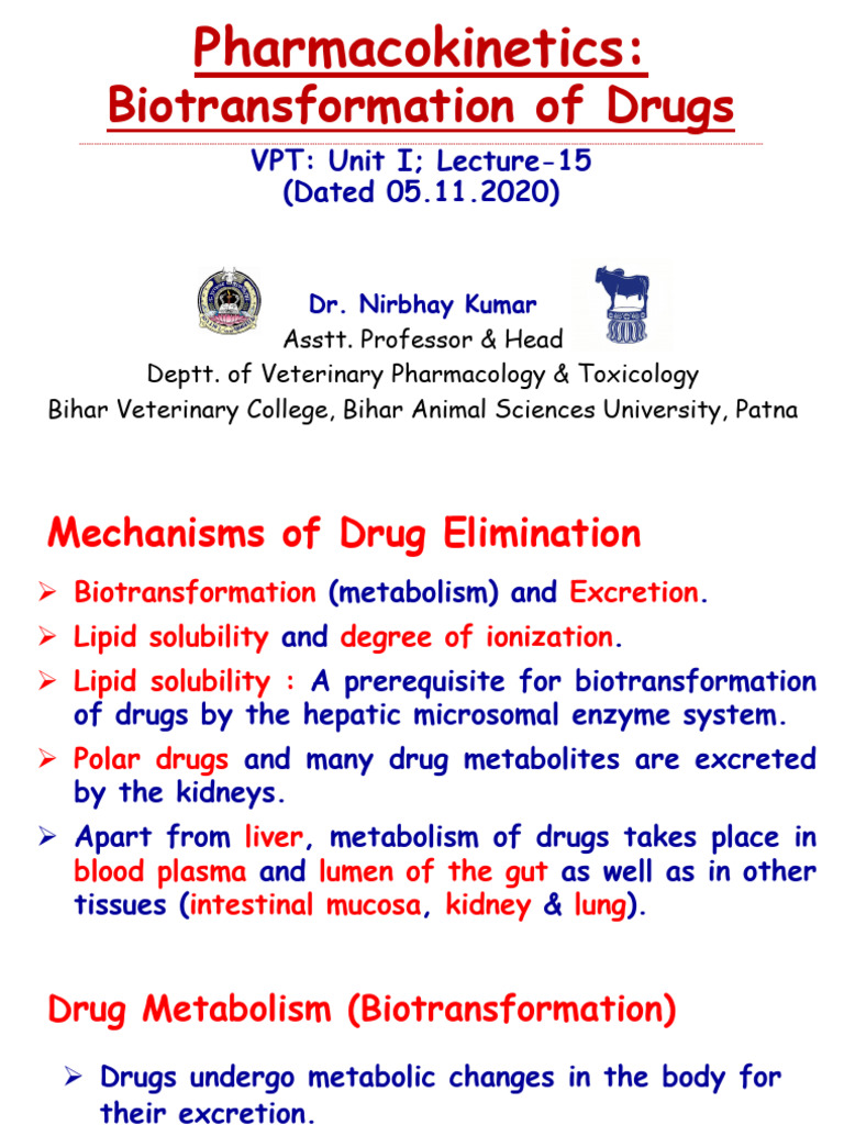 Unit I Lecture 15 Pharmacokinetics Biotransformation of Drugs | PDF ...