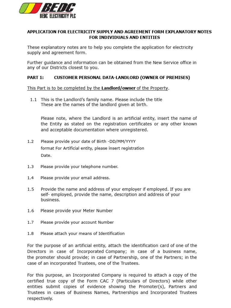 BEDC Electricity Supply Application Guide | PDF | Identity Document ...