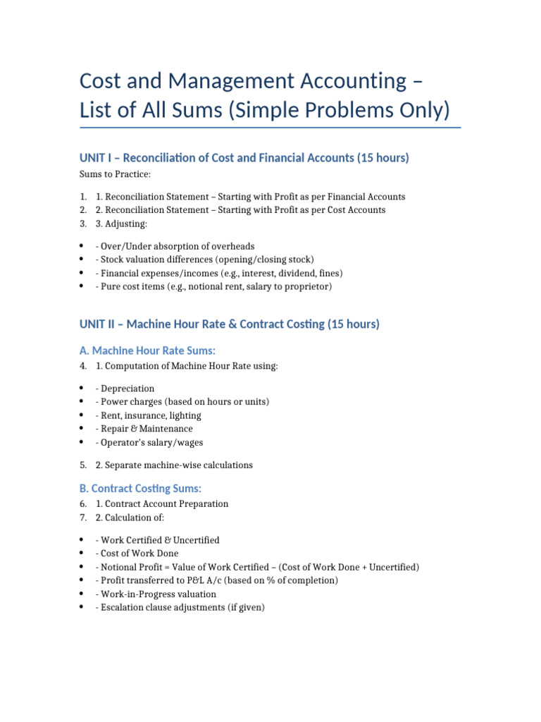 Cost and Management Accounting Sums List | PDF | Budget | Financial ...