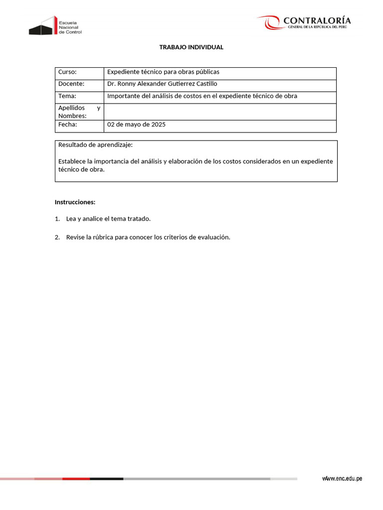 Trabajo Indiv RAGC 1 | PDF | Presupuesto