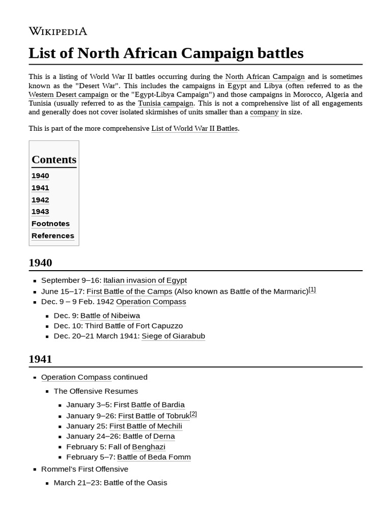 North African Campaign Battles List | PDF | North African Campaign ...