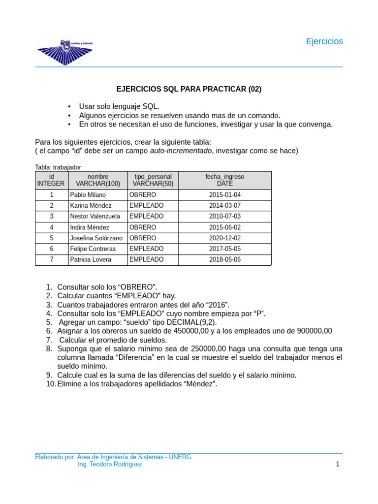 Ejercicios SQL 02 | PDF