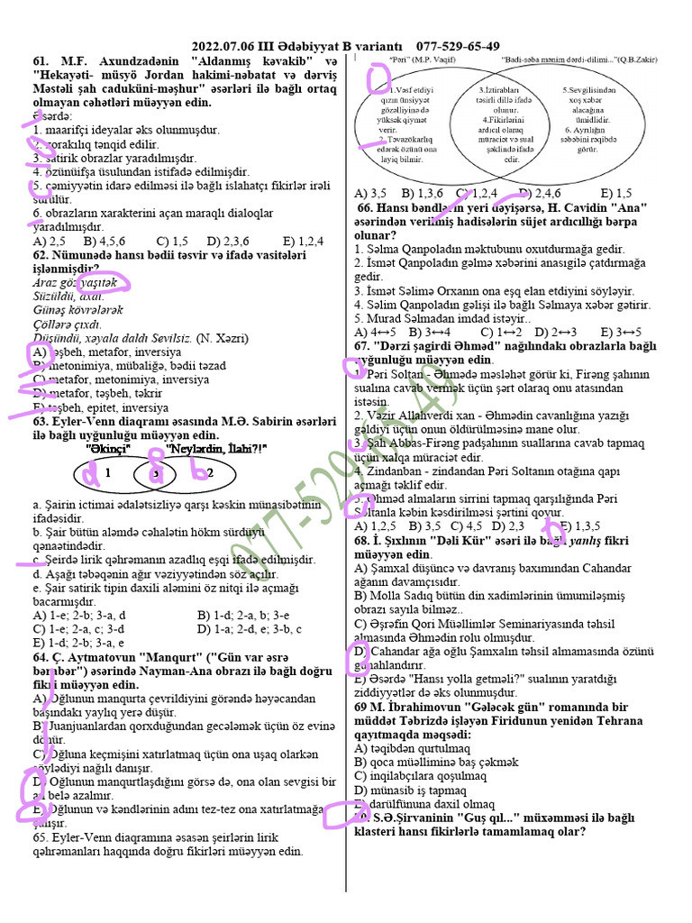 2022.07.06 III QRUP Ədəbiyyat B VARİANTI | PDF