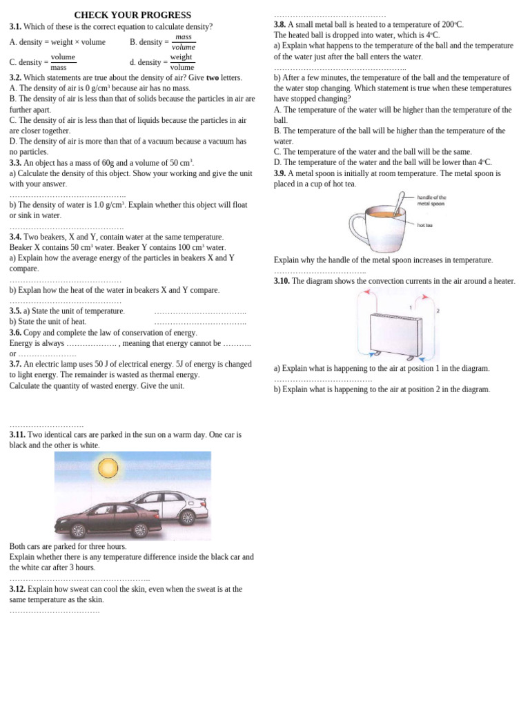 9 New CB - Unit 3 - Check Your Progress | PDF | Density | Water