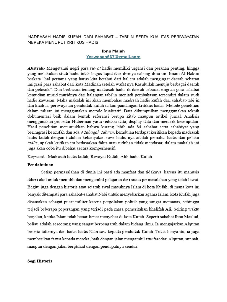 Madrasah Hadis Kufah Dari Sahabat - Ibnu Majah | PDF