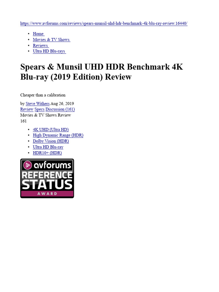 Spears & Munsil UHD HDR Benchmark 4K Blu-Ray (2019 Edition) Review ...