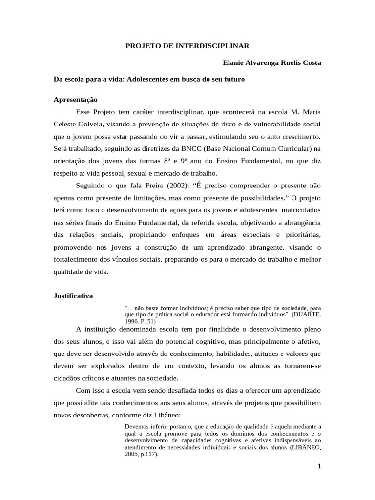 AD2 - Projeto Interdisciplinar | PDF | Adolescência | Aprendizado
