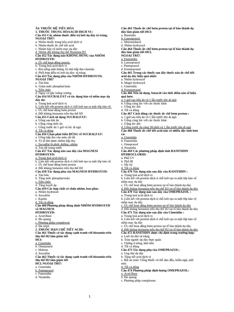 HD1. Bài Tiêu Hoá | PDF