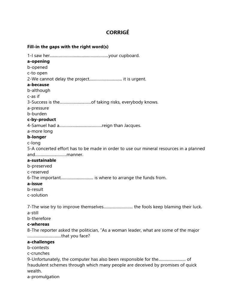 Exercice 1 Anglais + Corrige | PDF