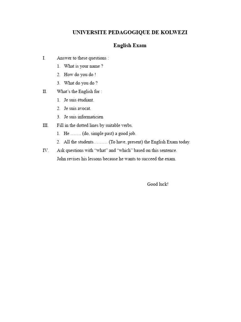 English Exam Questions and Exercises | PDF