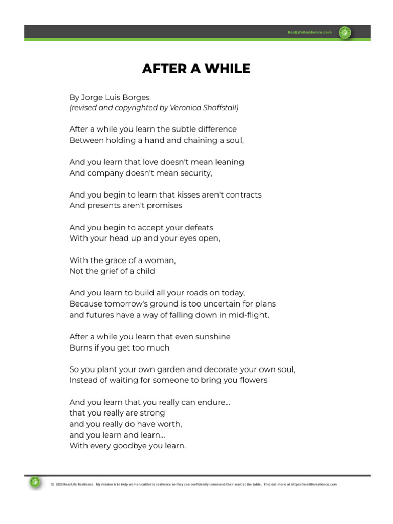 Life Lessons from "After a While" | PDF