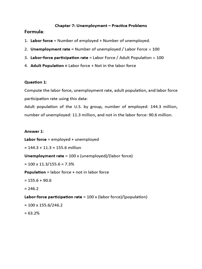 Unemployment Practice Problems and Solutions | PDF | Unemployment ...