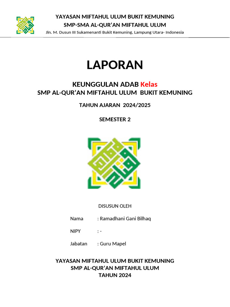 Laporan Gani Adab April 2025 | PDF