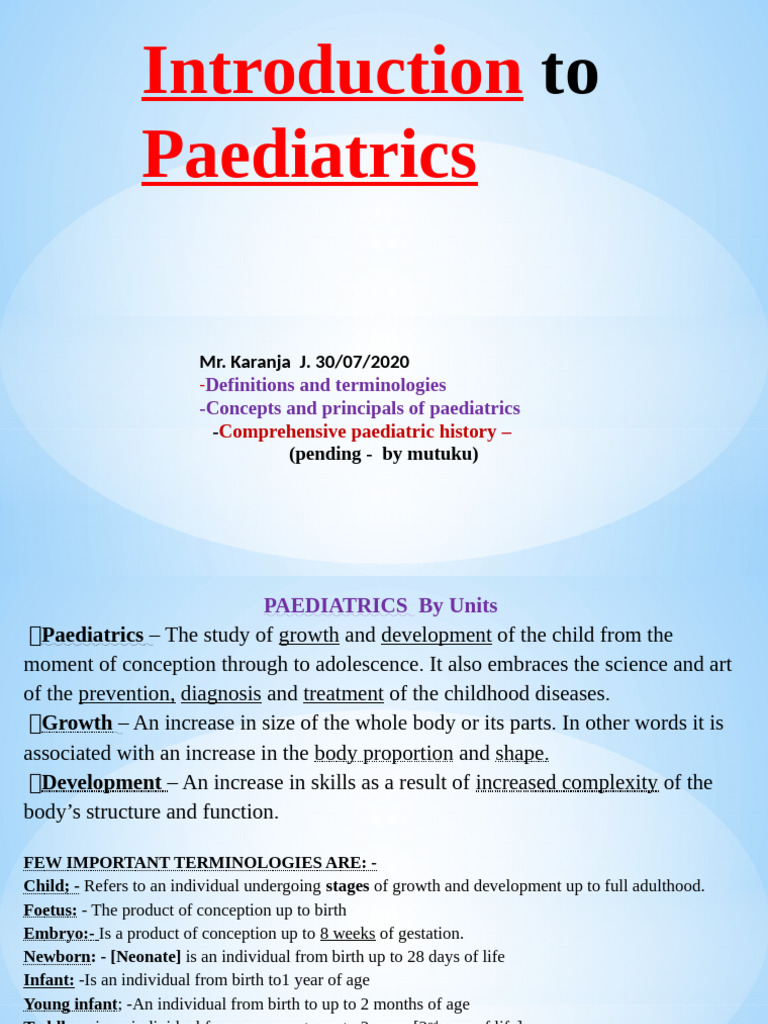 001 - Intro To PAEDS - 2nd Yrs Sem1 | PDF | Infant Mortality | Prenatal Development